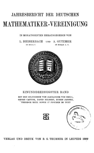 Jahresbericht der Deutschen Mathematiker-Vereinigung - GDZ - Göttinger Digitalisierungszentrum